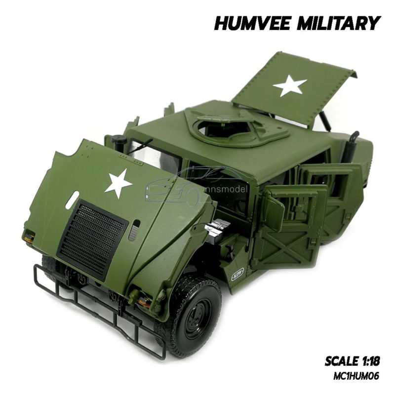 โมเดลรถทหาร HUMVEE MILITARY สีเขียวขี้ม้า (Scale 1:18)
