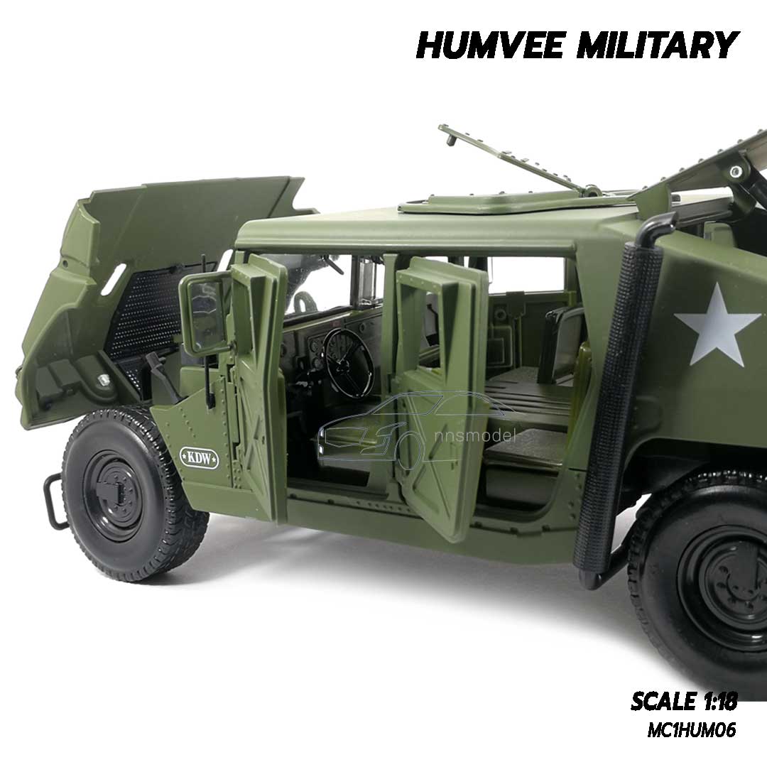 โมเดลรถทหาร HUMVEE MILITARY สีเขียวขี้ม้า (Scale 1:18)